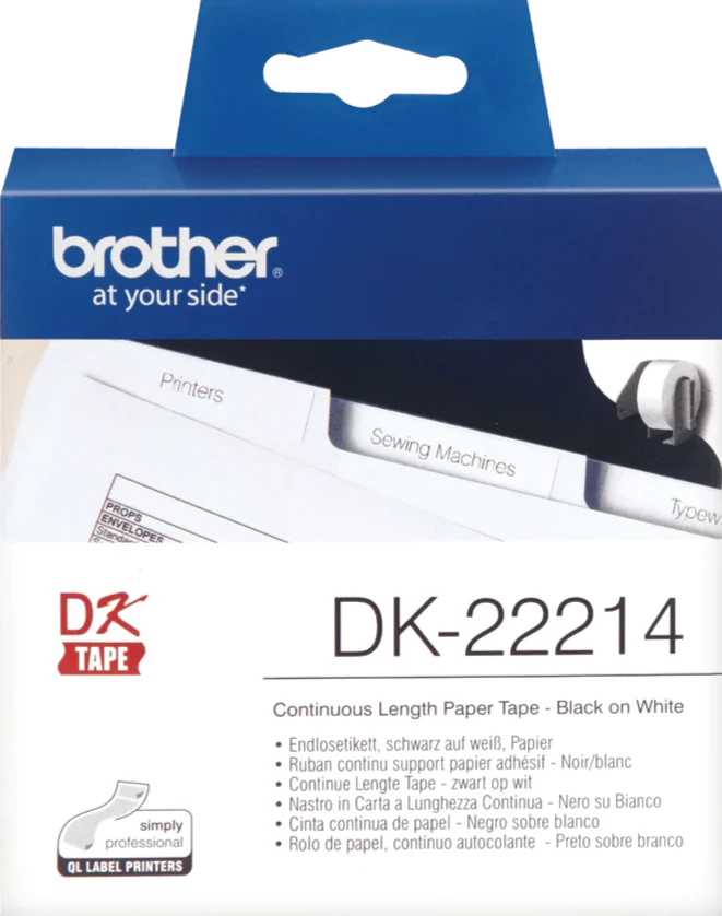 Genuine DK22214 Brother 12mm Continuous Length Paper Tape White