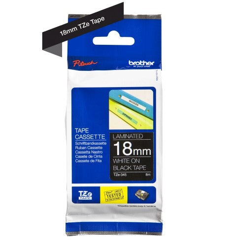TZe-241 Brother 18mm x 8m Black on White Adhesive Laminated Tape